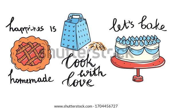 Cooking Baking Process Drawings Titles Lettering Stock Vector (Royalty ...