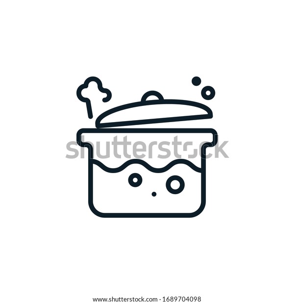 Cooking, boiling water in pot outline icon. Vector illustration ...