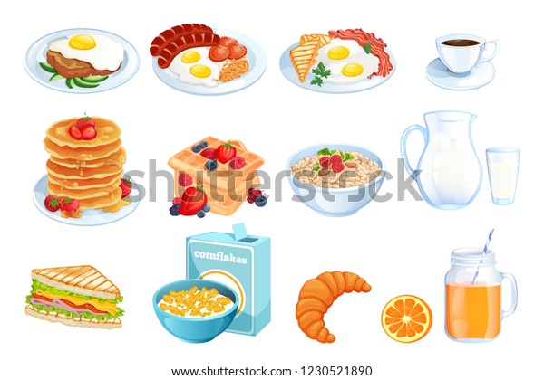 Cooking Breakfast Vector Cartoon Illustration Set Stock Vector (Royalty ...