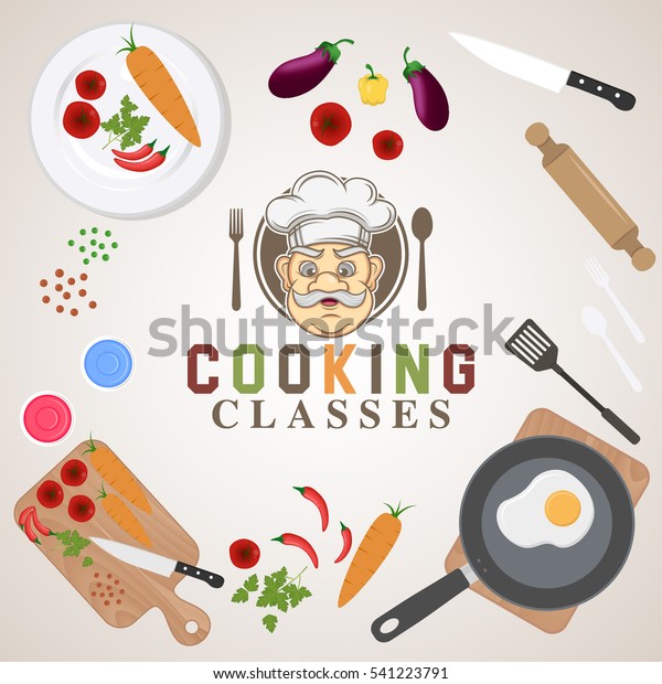 Cooking Classes Banner Illustration Chef Logo Stock Vector (Royalty ...