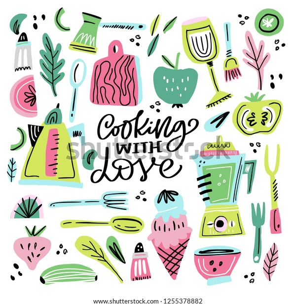 Cooking Hand Drawn Illustrations Set Kitchen Stock Vector (Royalty Free ...