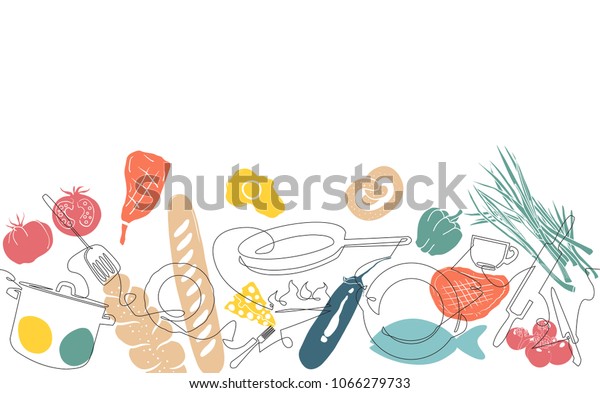 Cooking Horizontal Pattern Utensils Food Background Stock Vector ...