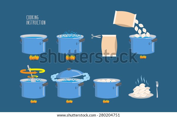 Cooking Instructions Infographics Boiling Dumplings Vector: เวกเตอร์ ...