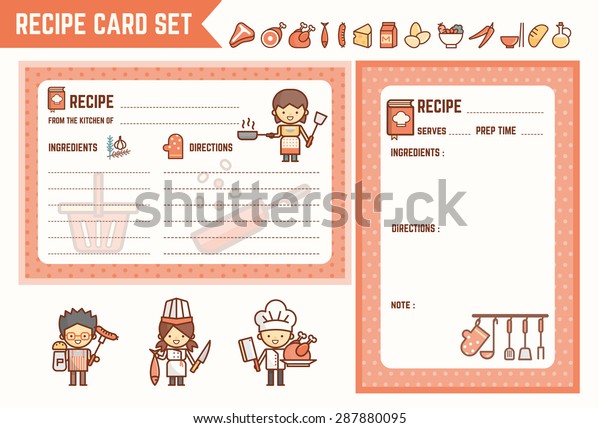 Cooking Kitchen Recipe Card Set Characters 库存矢量图（免版税）287880095 ...