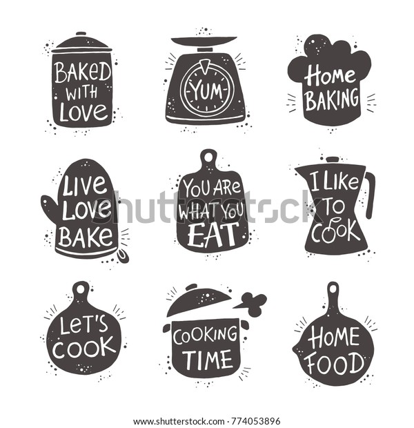 Cooking Lettering Set Hand Drawn Vector Stock Vector (Royalty Free ...