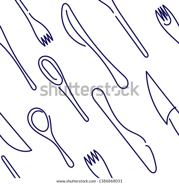 Cooking Seamless Background Contour Cutlery Background Stock Vector ...