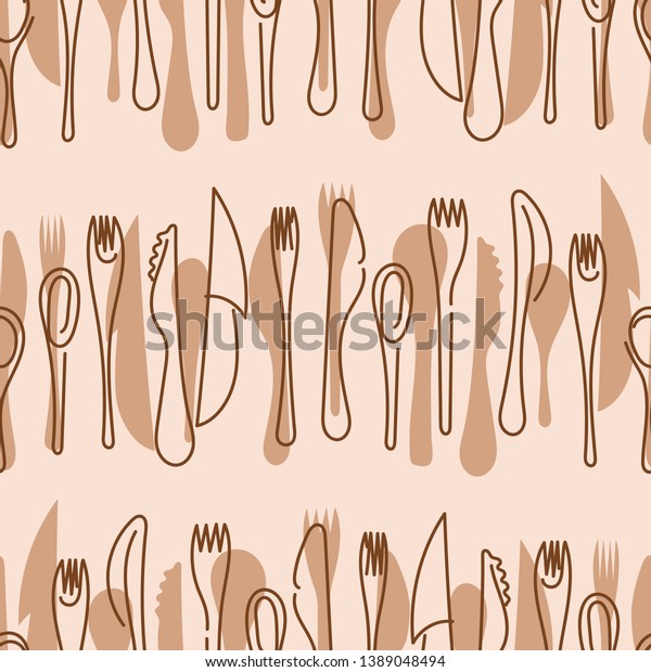 Cooking Seamless Pattern Contour Cutlery Background Stock Vector ...