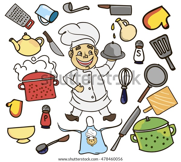 Cooking Set Cutlery Cook Doodle Hand Stock Vector (Royalty Free ...
