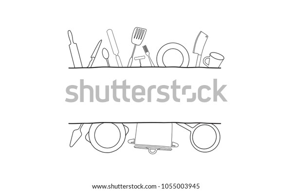 Cooking Template Frame Hand Drawn Utensils Stock Vector (Royalty Free ...