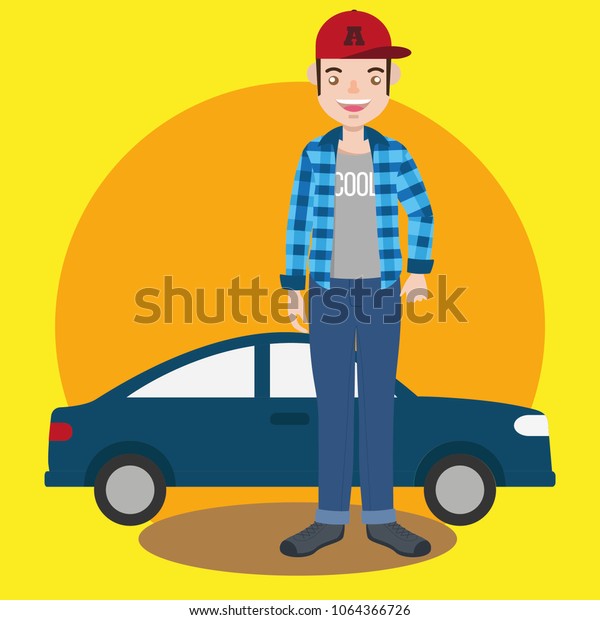 Cool Boy Pose Front Car Stock Vector (Royalty Free) 1064366726 ...