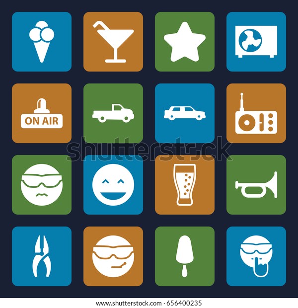 Cool icons set. set of 16 cool filled icons such as car, star, cocktail ...