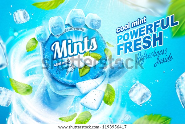 Cool mints ads with frozen hand holding the product in the blizzard ...