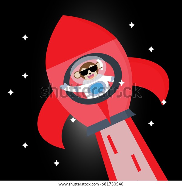 Cool Monkey Ride Rocket Cartoon Illustration Stock Vector (Royalty Free ...