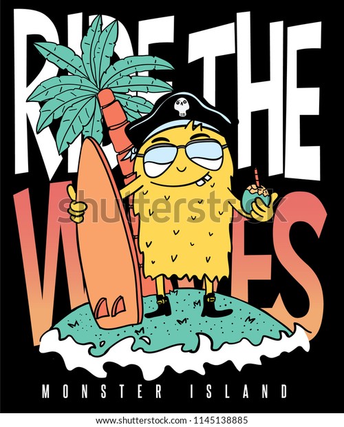 Cool Monster Surfing Vector Design Stock Vector (Royalty Free) 1145138885