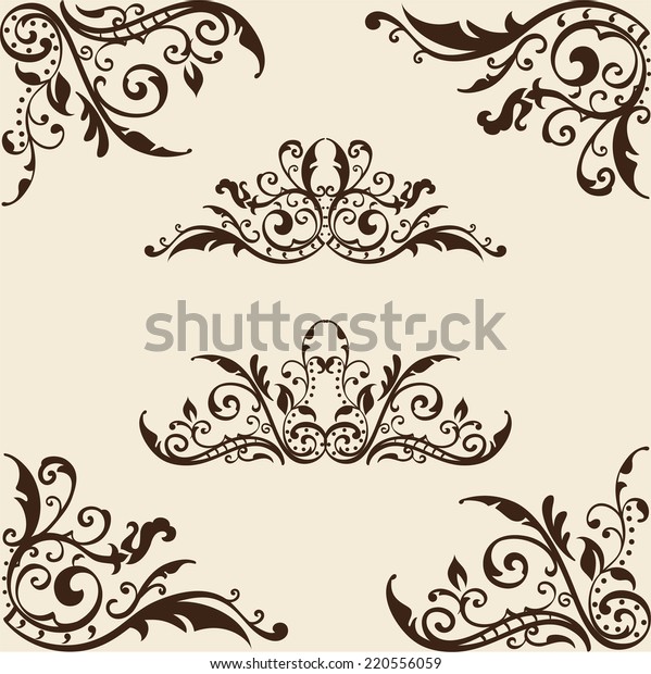 Cool Ornate Corner Set On Beige Stock Vector (Royalty Free) 220556059 ...