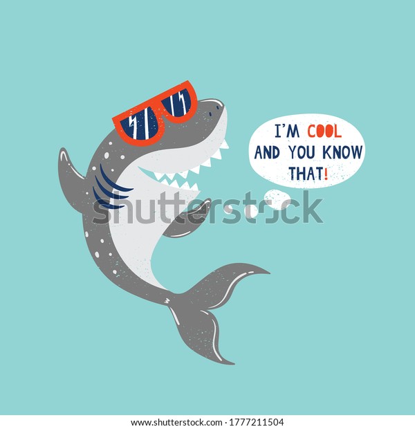Cool Shark Cartoon Drawing Tee Print Stock Vector (Royalty Free) 1777211504