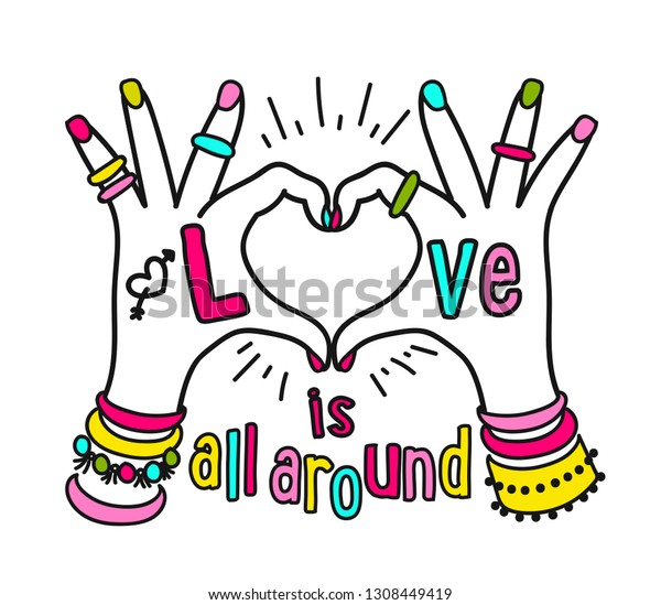 Cool Slogans Hand Sign Message Love Stock Vector (Royalty Free) 1308449419