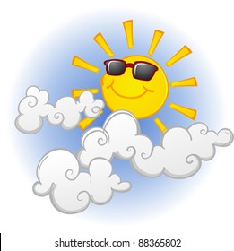 Cool Sun Cartoon Character Clouds Stock Vector (Royalty Free) 88365802 ...