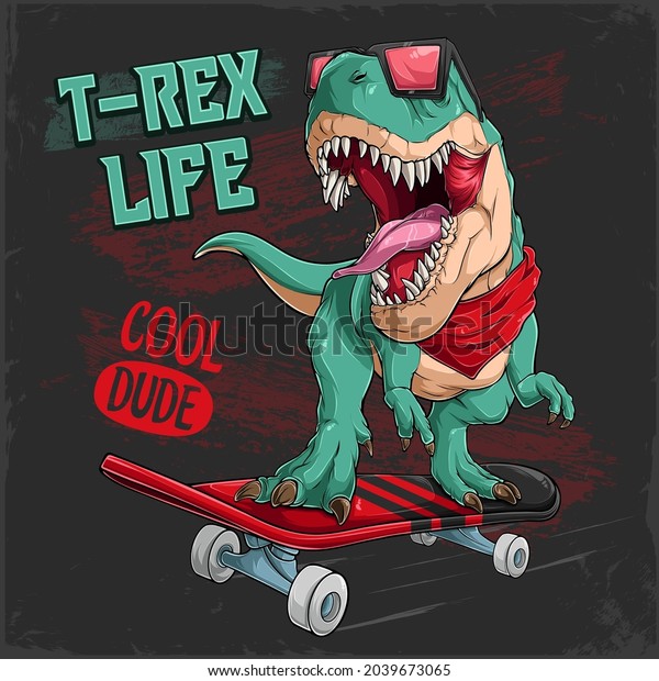 Cool T Rex Dinosaur Riding On Stock Vector (Royalty Free) 2039673065 ...