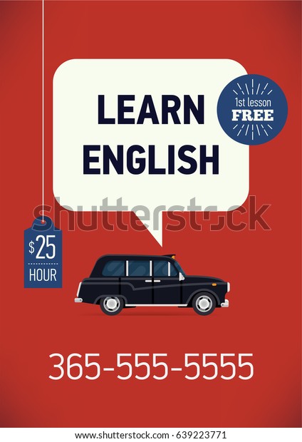 Cool vector minimalistic advertisement poster for english courses ...