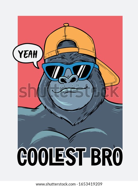 Coolest Bro Slogan Text Cool Gorilla Stock Vector (Royalty Free) 1653419209