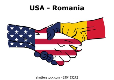 Cooperation Between Usa Romania Handshake Background Stock Vector ...