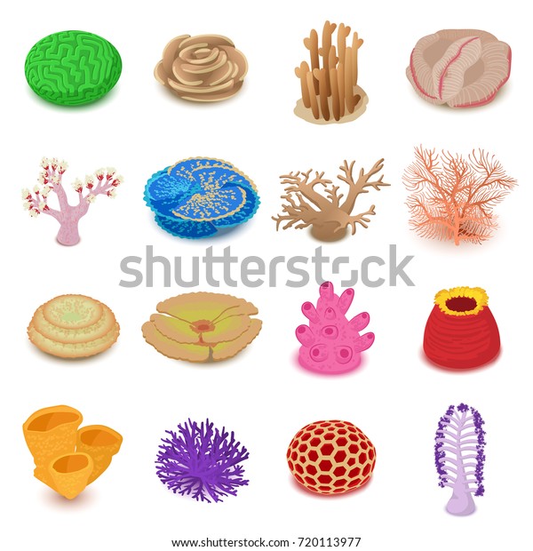 Coral Reef Icons Set Isometric Illustration Stock Vector (Royalty Free ...
