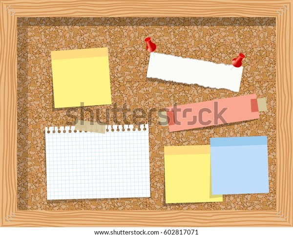 Cork Board Pinned Paper Notepad Sheets Stock Vector (Royalty Free ...