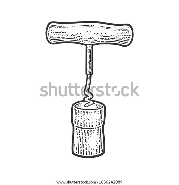 Corkscrew Cork Sketch Engraving Vector Illustration Stock Vector ...