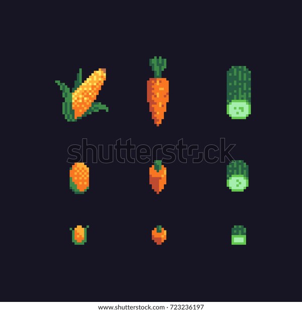 Corn Carrot Cucumber Pixel Art Icons Stock Vector (Royalty Free ...