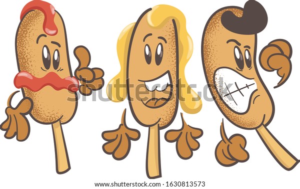 Corn Dog Set Fun Cartoon Characters Stock Vector (Royalty Free ...