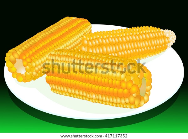 Corn On Plate On Dark Green Stock Vector (Royalty Free) 417117352 ...