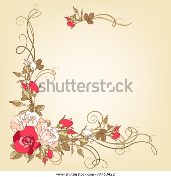 Corner Piece Ornament Roses Scrolls Stock Vector (Royalty Free) 79760422
