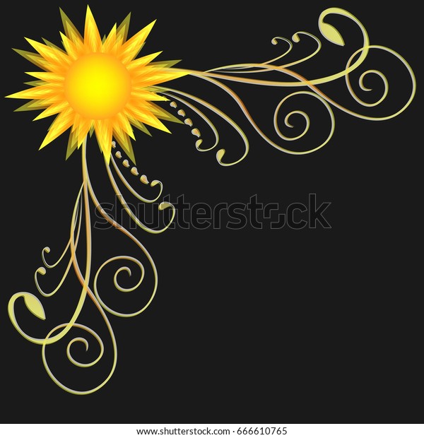 Corner Sun Curved Lines On Black Stock Vector (Royalty Free) 666610765 ...