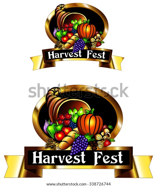 Cornucopia Gold Oval Words Harvest Fest Stock Vector (Royalty Free ...
