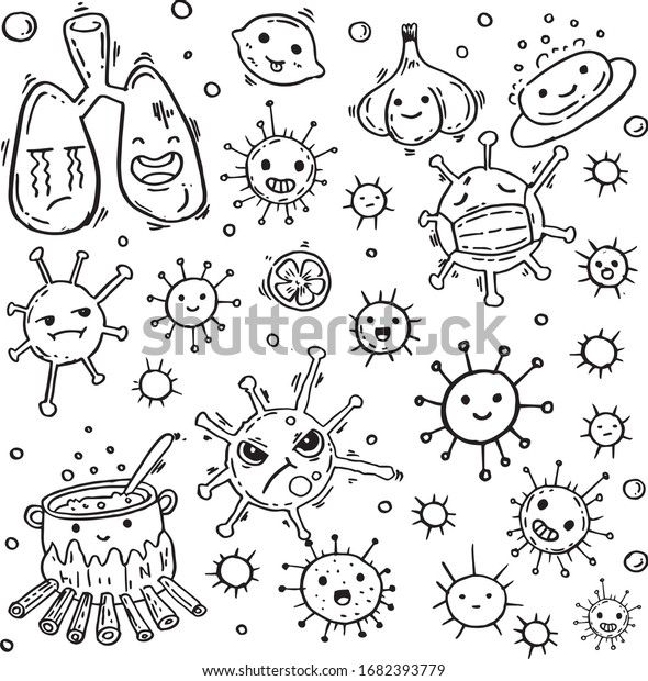 Corona Virus Doodles Kawaii Vector Stock Vector (Royalty Free ...