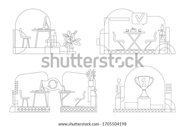 Corporate Office Outline Vector Illustrations Set Stock Vector (Royalty ...
