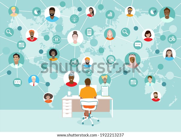 Corporate Team Working Remotely Online On Stock Vector (Royalty Free ...