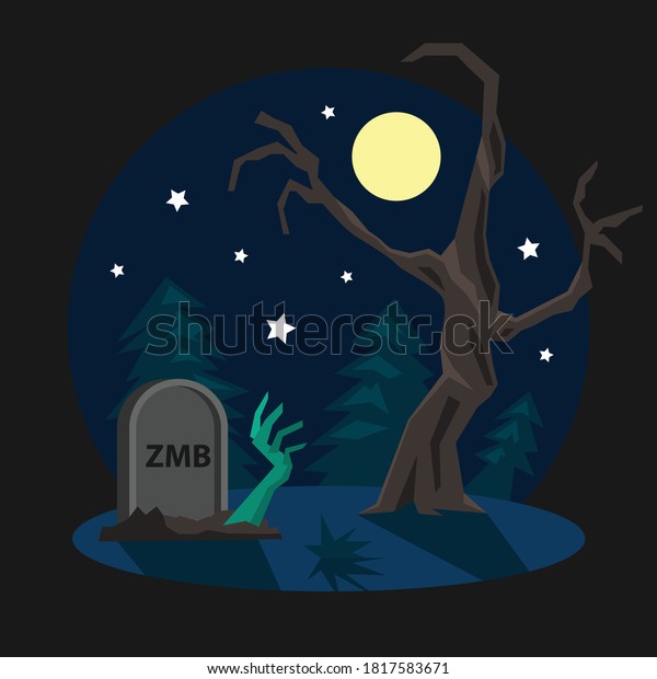 Corpse Rising Grave Spooky Tree Waiting Stock Vector (Royalty Free ...
