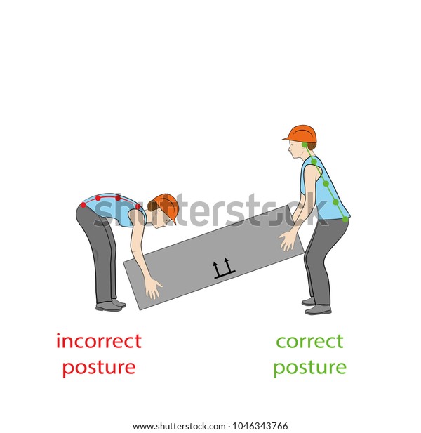 Correct posture to lift a heavy object safely. Illustration of health ...