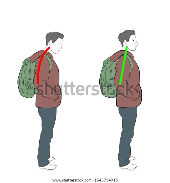 Correct Posture Man Backpack Medical Advice Stock Vector (Royalty Free ...