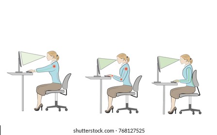 Correct Sitting Desk Posture Ergonomics Advices: เวกเตอร์สต็อก (ปลอดค่า ...
