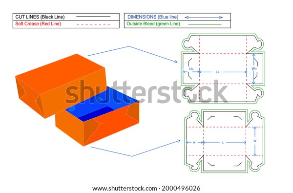 Vektor Stok Corrugated Cartoon Box Dieline Template Editable (Tanpa ...