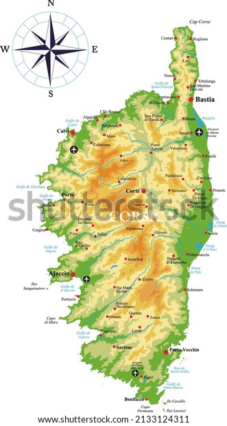 Corsica Highly Detailed Physical Map Stock Vector (Royalty Free ...