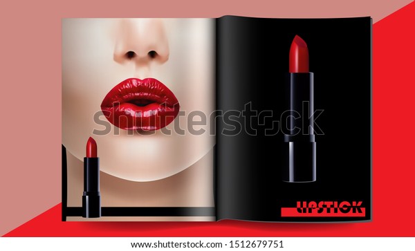 Cosmetic Magazine Template Lipstick Red Mouth Stock Vector (Royalty ...