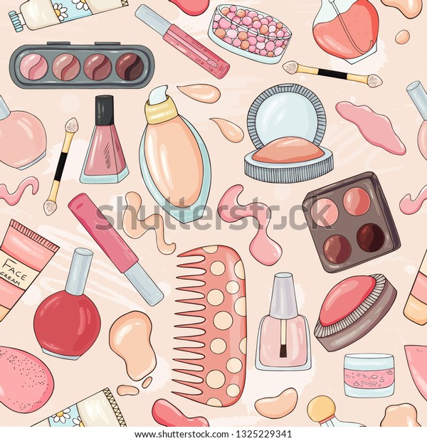 Cosmetics Pattern Beauty Product Many Types Stock Vector (Royalty Free ...