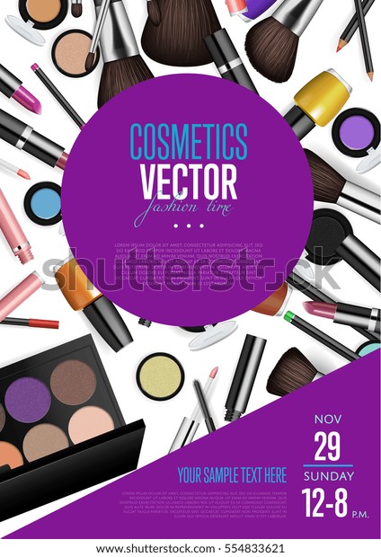 Cosmetics Product Presentation Poster Makeup Accessories Stock Vector ...