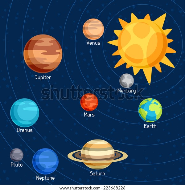 Cosmic illustration with planets of the solar system.