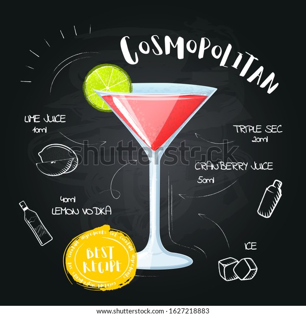 Cosmopolitan Drawn Cocktail Instruction Making Drink Stock Vector ...