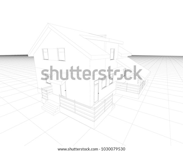 Cottage Perspective Drawing Vector Illustration: เวกเตอร์สต็อก (ปลอดค่า ...